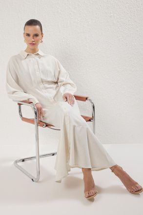 Trendyol Maxi-Hemdkleid, casual, einfarbig, lang (modest) - Wollwei&szlig;