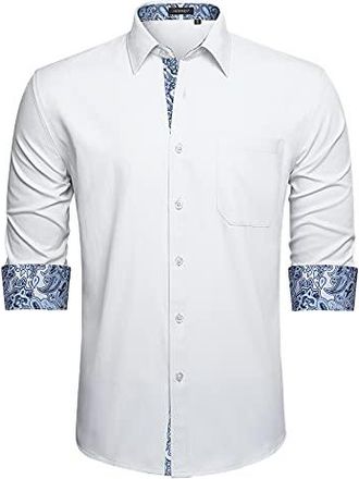 Hisdern Chemises Blanches pour Hommes Regular Fit Business Work habillée Chemises Formelles à Manches Longues avec Poche Blanc XL