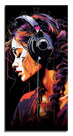 Wallario Design-Wanduhr, Acrylglasuhr Größe 30 x 60 cm, Schwarze Zeiger, Motiv Klang der Emotionen