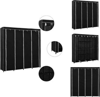 vidaXL Kleiderschrank mit 4 Fächern Schwarz 175 x 45 x 170 cm - Kleiderständer - Garderobenständer - Schuhschrank - Stauraum - Schwarz