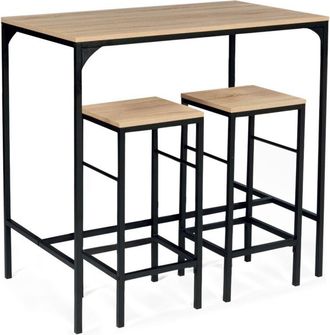 IDMarket Set Bar-Hochtisch detroit 95 cm und 2 Hocker Industriedesign