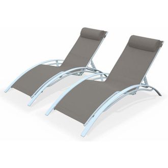 Sweeek 2er-Set Sonnenliegen aus Aluminium mehrfach verstellbar Wei&szlig; / Taupe