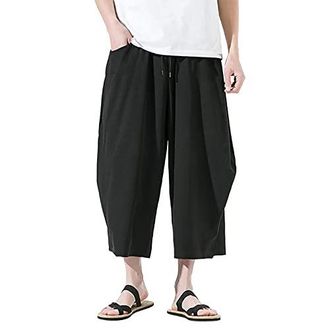 Generic Pantalon sarouel long pour homme - L&eacute;ger - Pantalon d&eacute;t&eacute; respirant - Pantalon de loisirs surdimensionn&eacute; - Pantalon de plage confortable avec poches - 