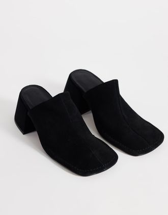 Topshop Alberto Mule aus echtem Leder mit breitem Blockabsatz in Schwarz