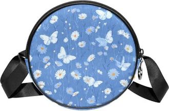 Generic Sac &agrave; bandouli&egrave;re rond pour femme, petit sac &agrave; bandouli&egrave;re bleu avec fermeture &eacute;clair, bretelles r&eacute;glables, sac &agrave; main rond d&eacute;contract&eacute; pour femmes et