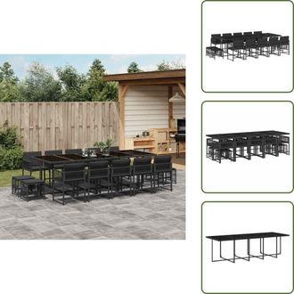 vidaXL 15-tlg. Garten-Essgruppe mit Kissen Schwarz Poly Rattan - Gartenm&ouml;bel - Essgruppen - Outdoor M&ouml;bel - Rattan Gartenm&ouml;bel - PE-Rattan