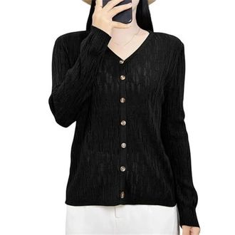 Generic Pull en laine m&eacute;lang&eacute;e &agrave; col en V pour femme - Cardigan d&eacute;contract&eacute; en tricot &agrave; manches longues, noir, Taille XL