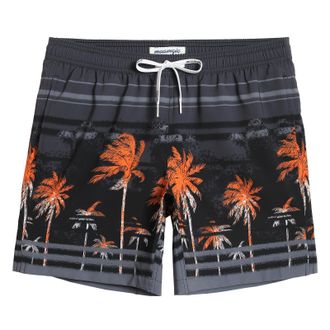 Maamgic Herren 4 Way Stretch Badehose Badeshorts Schnelltrocknend Badeshorts Kurz Beachshorts f&uuml;r Strand und Wassersport MEHRWEG,Kokosnuss Schwarz Orange,XL
