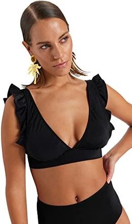 Trendyol Haut de Bikini Triangle tissé pour Femme Maillot de Bain, Noir, 62