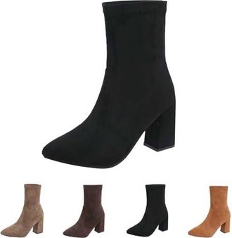 Generic Bottes mi-mollet &agrave; enfiler pour femme, daim de couleur unie, antid&eacute;rapantes, &agrave; bout pointu avec talon haut, confortables et tendance, bottes dhiver r&eacute;