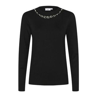 Saint Tropez Schwarzer Strickpullover mit Perlen Rundhalsausschnitt - - Knitwear - Damen - Schwarzk - L