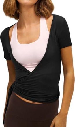 ORANDESIGNE Femme Cache Coeur Danse Classique Crop Top Y2K Hauts Sport de Danse Fitness Haut &agrave; Lacets Veste Sport Cardigan B Noir S