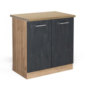 Vicco Meuble bas sous-&eacute;vier R-Line, B&eacute;ton noir, 80 cm pt Ch&ecirc;ne