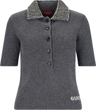 Gucci Geripptes Woll-Poloshirt - Grau