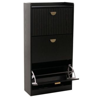 Hhg Schuhschrank HHG-571, Schuhkipper Schuhregal 3 Klappen Klappf&auml;cher MDF Melamin Metall 117x60x24cm Holzoptik schwarz