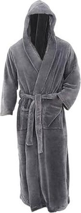 Generic Peignoir de bain à capuche pour homme, peignoir en polaire à col châle en peluche pour homme, peignoir à capuche en peluche, manteau de maison, pyjama