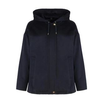 Max Mara Femme, Vestes, Bleu, Taille: 42 FR Veste &agrave; Capuche en M&eacute;lange de Laine