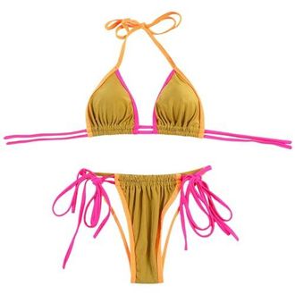 Generic Maillot de bain pour femme taille haute col en V dos nu triangle push-up rembourr&eacute; pour les vacances, dor&eacute;, M