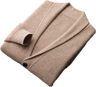 Generic Cardigan tricoté épais pour homme 100 % laine mérinos Couleur unie, Lighttan, L