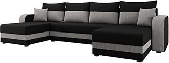 Best Mobilier Canap&eacute; Panoramique en U Convertible avec Coffre Harvey en Tissu - Canap&eacute; Lit - Grand Sofa XXL Gris 7 Places - Salon