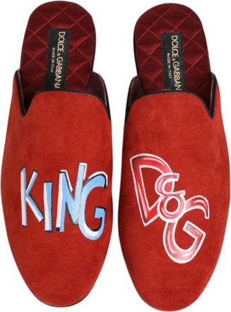 Dolce & Gabbana Red Suede Dg King Men House Slippers Shoes Goat
