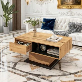 Generic Couchtisch mit Holzmaserung & griffloser Schublade - Mit doppelseitigem Stauraum, f&uuml;r Wohnzimmer & B&uuml;ro, gro&szlig;z&uuml;gige Ablagefl&auml;chen