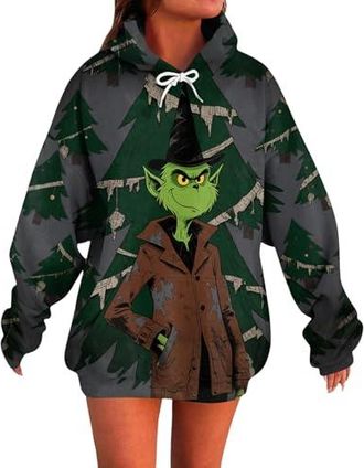 Generic Le Grinch Sweat A Capuche Femme Christmas Noel Polaire Plaid 2025 Femmes Vêtements Sweet Sweatshirts Pull Moche Hiver Vetement Costume Deguisement Pul