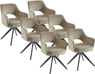 Vente-Unique Drehstuhl 6er-Set mit Armlehnen - Samt & schwarzes Metall - Beige - Konya
