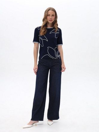 Passioni T-Shirt mit abstrakten Blumen T-Shirt in Navy und Wei&szlig; mit Blumenmuster