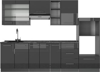 Vicco Küchenzeile Fame-Line, Anthrazit Hochglanz, 280 cm ohne Arbeitsplatte