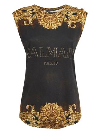 Balmain Tanktop mit grafischem Verzierung - Schwarz