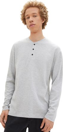 Tom Tailor Herren Strukturiertes Henley Langarmshirt, Light Stone Grey Melange, M