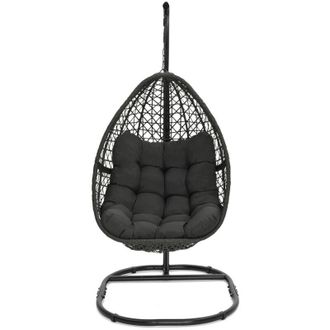 IDMarket Idmarket - H&auml;ngesessel Mond durchbrochene Rattan-Effekt mit grauem Kissen