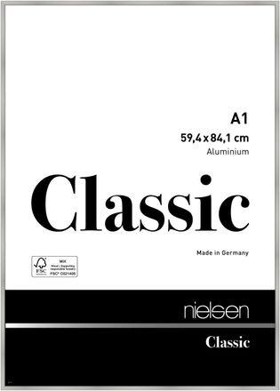 Nielsen Design Bilderrahmen, 59,4 x 84,1 cm (A1), Aluminium, Silber matt, Posterrahmen zum Aufhängen im Hoch- & Querformat, Echtglas, Classic