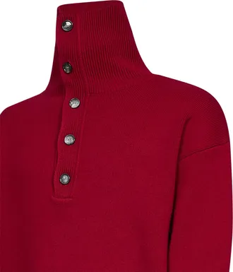 Ami Wool Knit Button-Up Sweater - Red