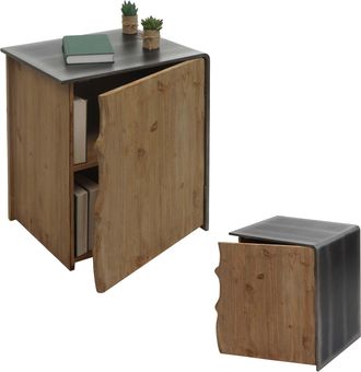 Mendler Beistelltisch HWC-L76, Kommode Nachttisch Schrank, Industrial Massiv-Holz MVG 60x50x40cm, Natur mit Metall-Optik