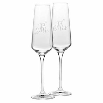 Krosno Champagner- & Prosecco-Gl&auml;ser Mr & Mrs 180 ml - 2er Set - Handgefertigt - Kristallglas - Wei&szlig; Matt Verziert - F&uuml;r Hochzeit & Geschenk f&uuml;r Paare