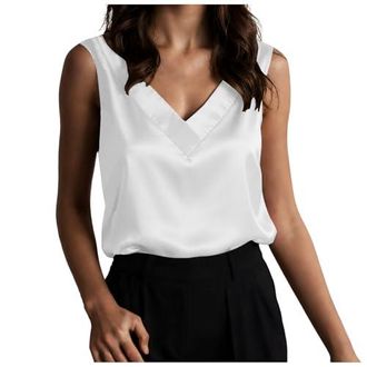 Generic Debardeur en Satin Brillance Femme Bretelles Gilets D&eacute;contract&eacute; Aspect Soie Col en V T-Shirt sans Manche Mode Chic Et &Eacute;l&eacute;gant Sexy Camisole &Eacute;t&eacute; Basiqu