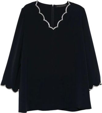 Marina Rinaldi Femme, Blouses et Chemises, Bleu, Taille: 48 FR Mrecrisma Chemisier &agrave; Bord Festonn&eacute;