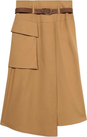 Oltre Femme, Jupes, Brun, Taille: 48 FR Jupe midi fluide en forme de A avec panneau