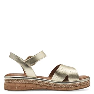 Tamaris Damen Keilsandalen, Frauen Sandalen,Freizeitschuhe,offene Schuhe,Strandschuhe,Keilsandaletten,Keilabsatz,Wedge-Heel,Light Gold,37 EU