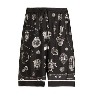 Dolce & Gabbana Seiden-Twill Bermudas mit Medaillon-Print - - Shorts - Herren - Schwarzk - M