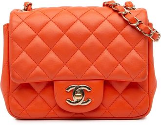 Chanel Hobo Bags - Mini Square Classic Lambskin Single Flap - Gr. unisize - in Orange - f&uuml;r Damen