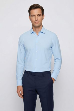 HUGO BOSS Langarmhemd BOSS HANK, Herren, Gr. 41, N-Gr, blau (light, pastel blau450), Jersey, Obermaterial: 76% Polyamid, 24% Elasthan, unifarben, slim fit h&uuml;ftb