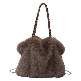 Generic Sac &agrave; bandouli&egrave;re en peluche pour femme et fille, couleur unie, avec cha&icirc;ne en m&eacute;tal, sac &agrave; bandouli&egrave;re pour une utilisation quotidienne &agrave; l&eacute;cole, au 