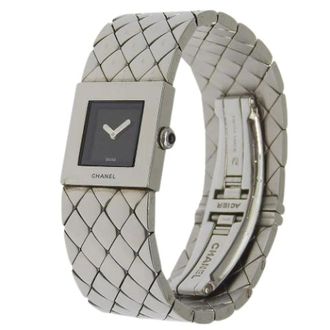 Chanel Montre Pre-owned Matelass&eacute; Acier Inoxydable Quartz - Femme - Pre-owned - Noir - Taille: ONE Size