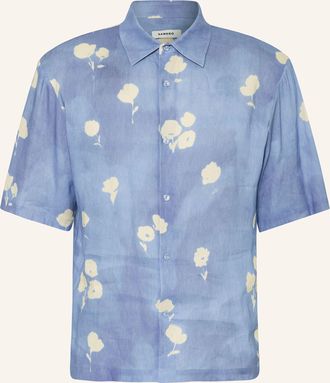 Sandro Sandro Kurzarm-Hemd Comfort Fit Mit Leinen blau