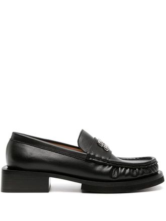Ganni mocassins en cuir &agrave; plaque logo - Noir