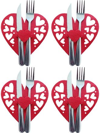 Generico Besteckhalter f&uuml;r Herzen, Halterung f&uuml;r Hochzeitsbesteck - Besteckhalter mit rotem Herz, 4 St&uuml;ck, f&uuml;r Valentinstag, Hochzeit, Abendessen, Tischdekorat