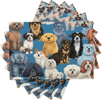 Generic Niedliches Hundemotiv Platzset Abwischbar Tischset Abwaschbar 2Er Set Tierillustration Hitzebest&auml;ndig rutschfest Platzdeckchen F&uuml;r K&uuml;che, Zuhause, Res